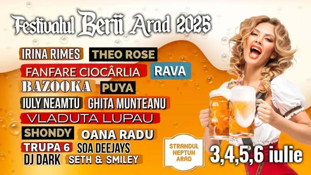 Festivalul Berii Arad | 3,4,5,6 iulie 2025 | Program Artiști